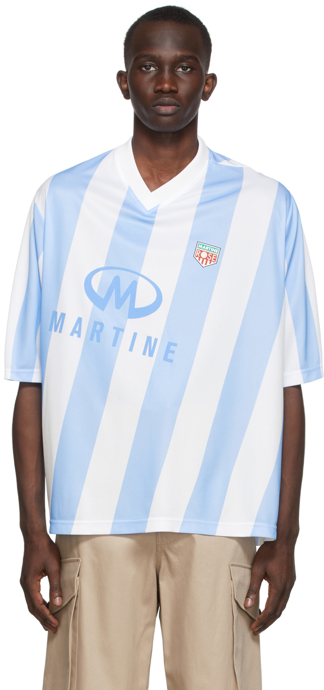 Martine Rose White & Blue Twist Football T-Shirt In White Light